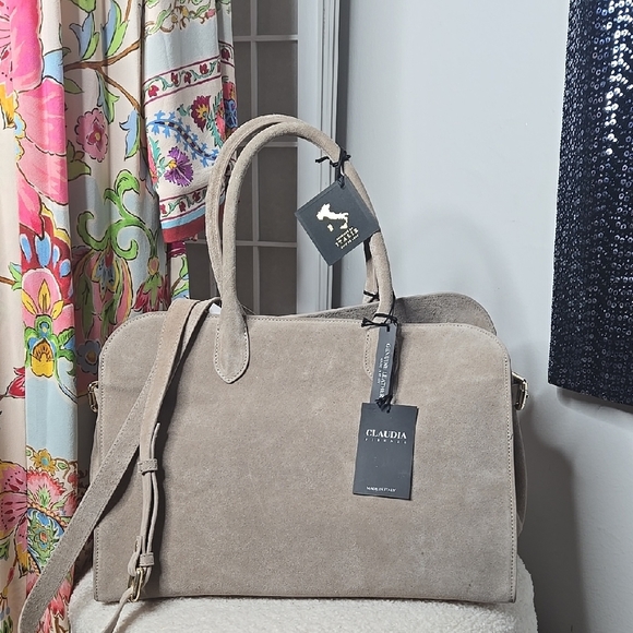 Claudia Firenze | Bags | Claudia Firenze Suede Handbag In Taupe | Poshmark
